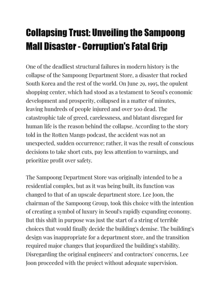 Collapsing Trust - Unveiling The Sampoong Mall Disaster - Corruption's ...