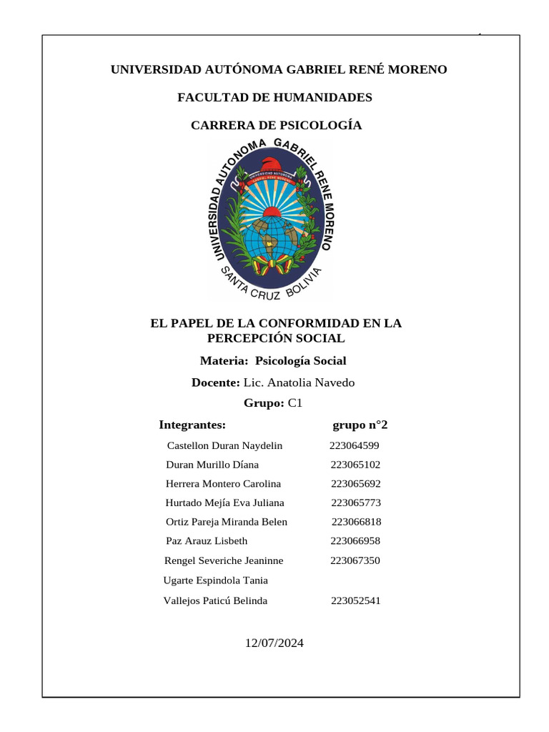El Papel de La Conformidad en La Percepción Social PSI C1 Grupo 2 | PDF