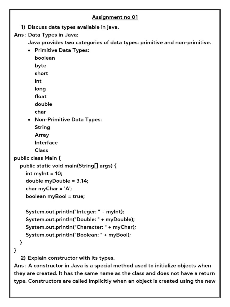 Assignment No 01 To 05 OOP | PDF