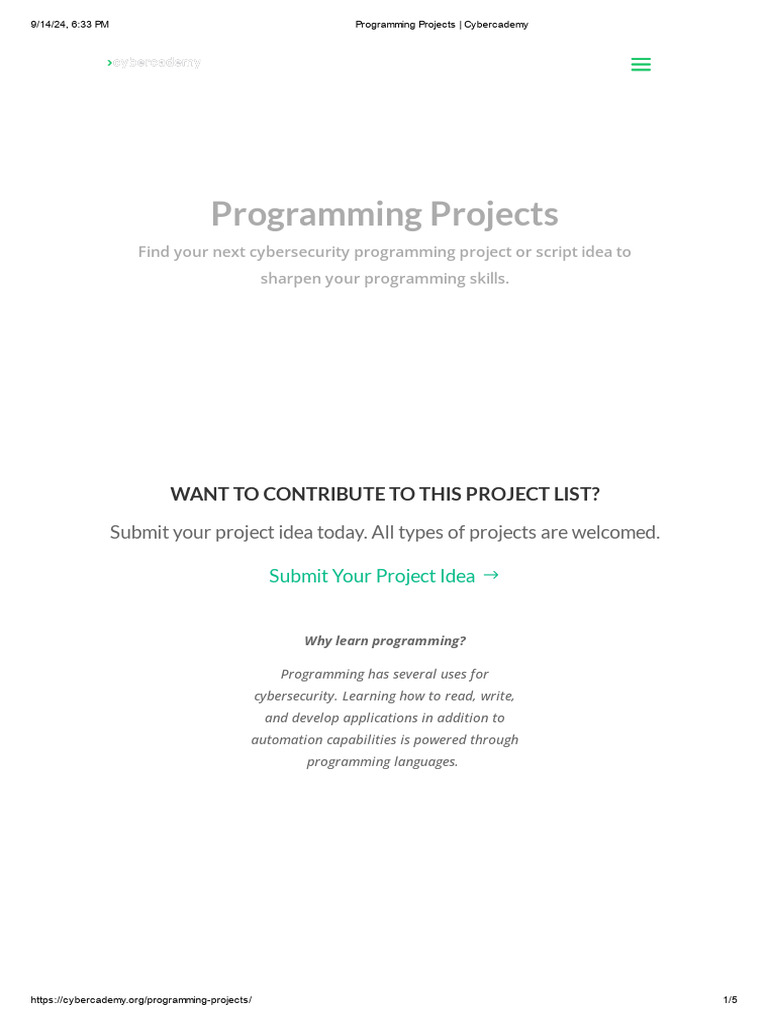 Cybersecurity Programming Projects Ideas | PDF | Encryption | Computers