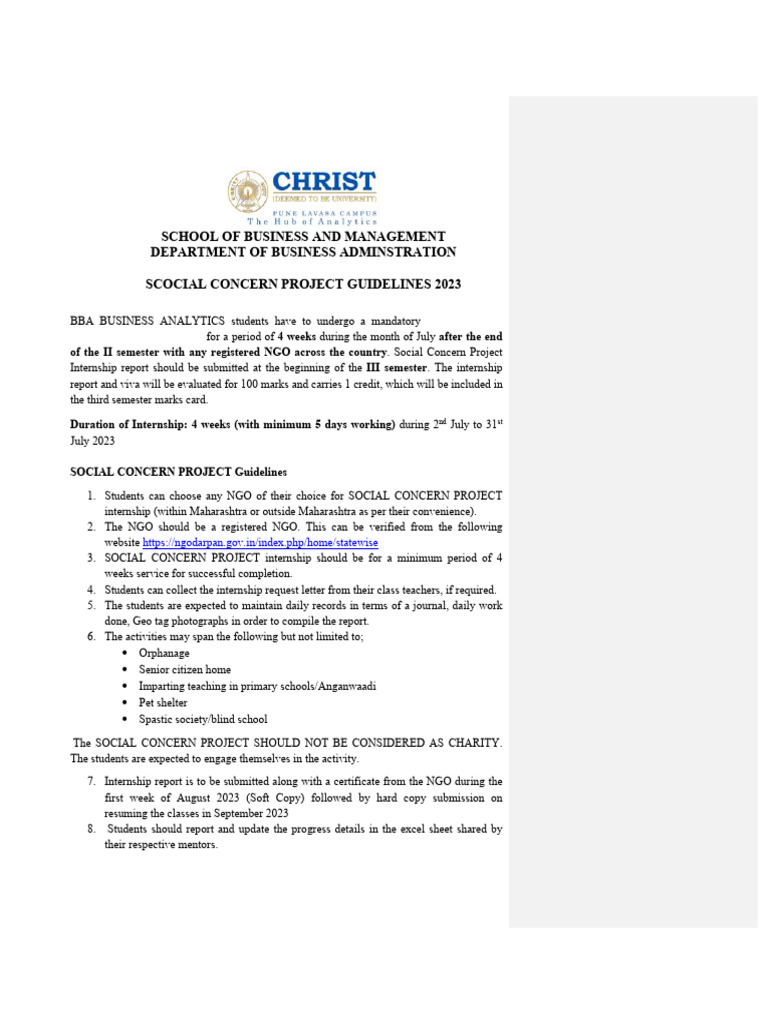 Social Concern Project Guideline_2023 | PDF