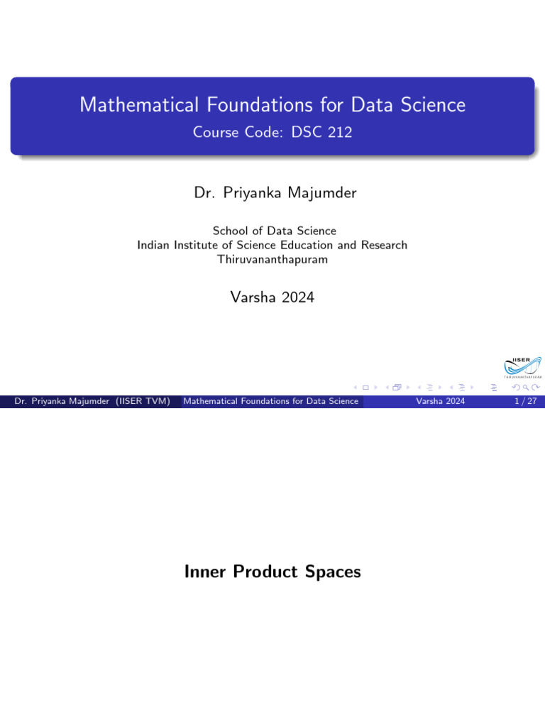 Mathematical Foundations For Data Science: Course Code: DSC 212 | PDF