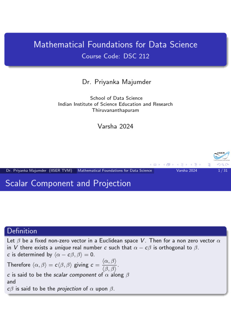 Mathematical Foundations For Data Science: Course Code: DSC 212 | PDF