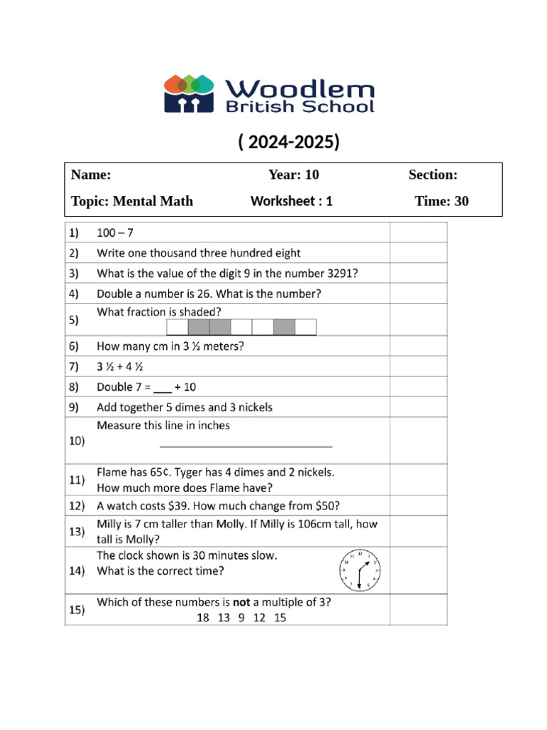Year 10 - Worksheet 1 | PDF