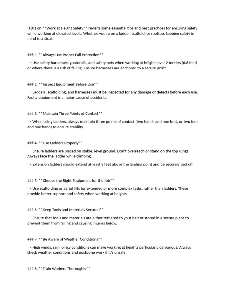 Work at height TBT Chat | PDF