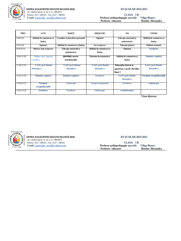 Orar 1 B - Revizuit | PDF