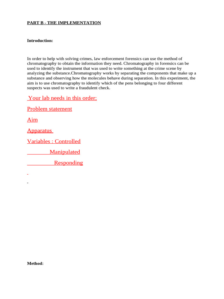 Part B - The Implementation | PDF | Chromatography | Experiment