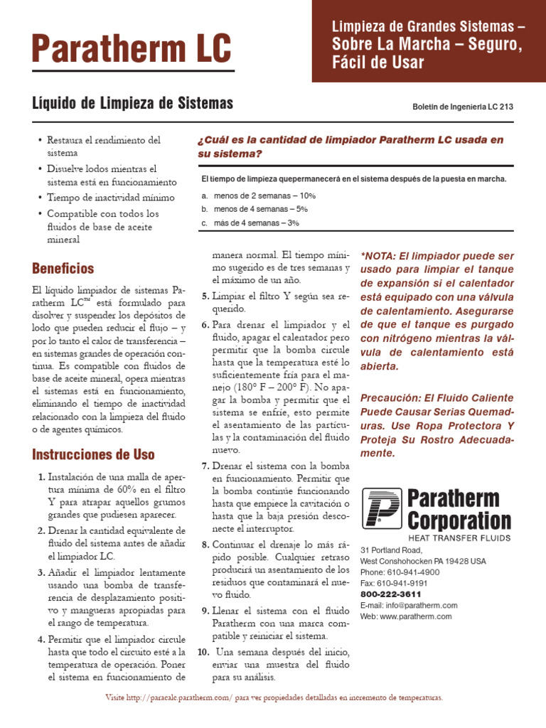 PDS Paratherm LC Cleaner (Es) | PDF