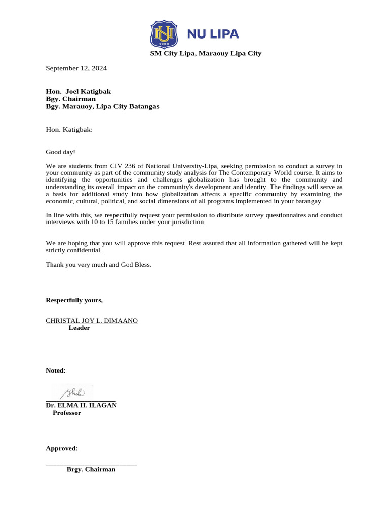 Letter To Conduct A Survey | PDF