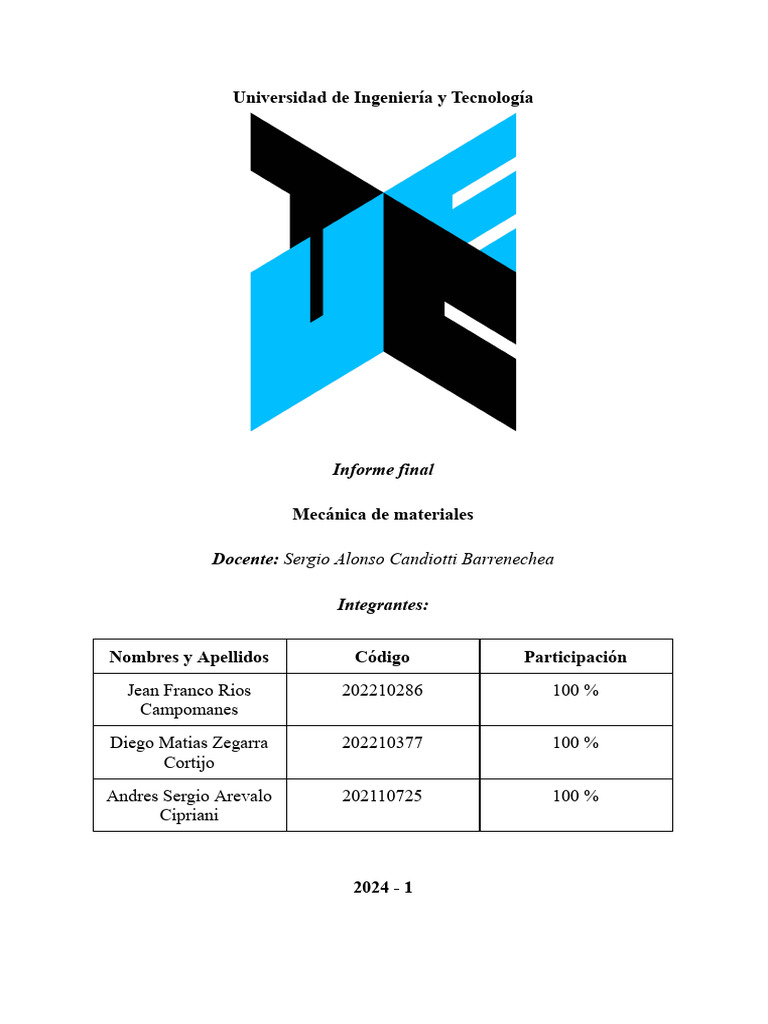 Informe Proyecto Resis 2024-1 | PDF