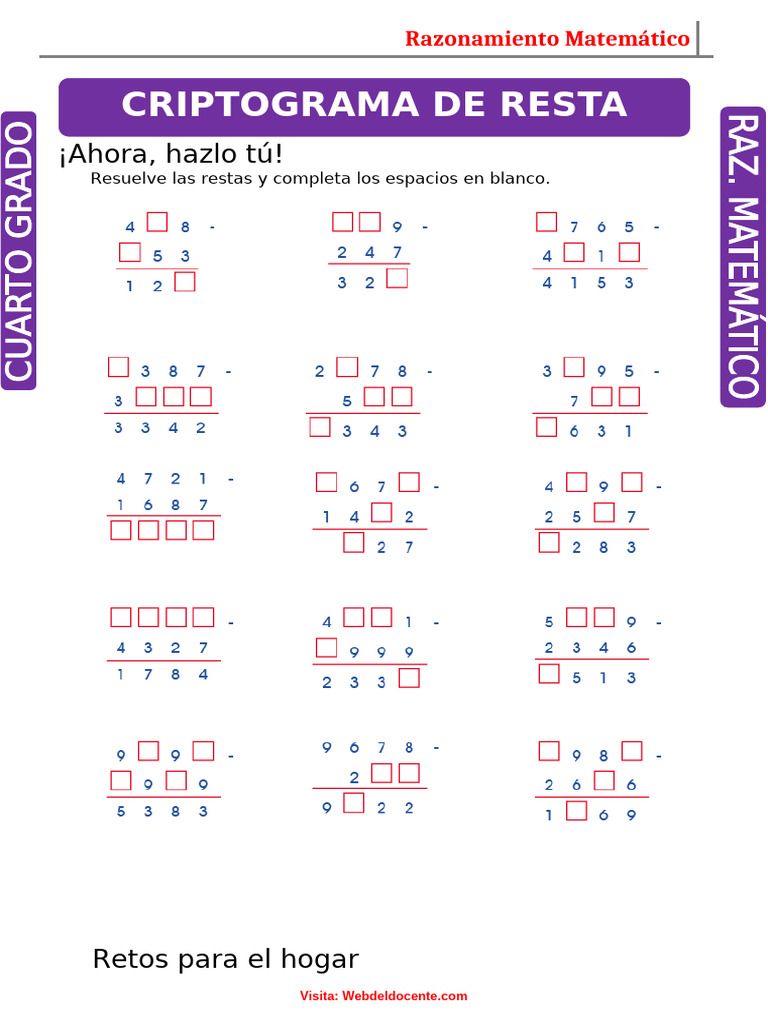 Criptograma-de-Resta-para-Cuarto-Grado-de-Primaria | PDF