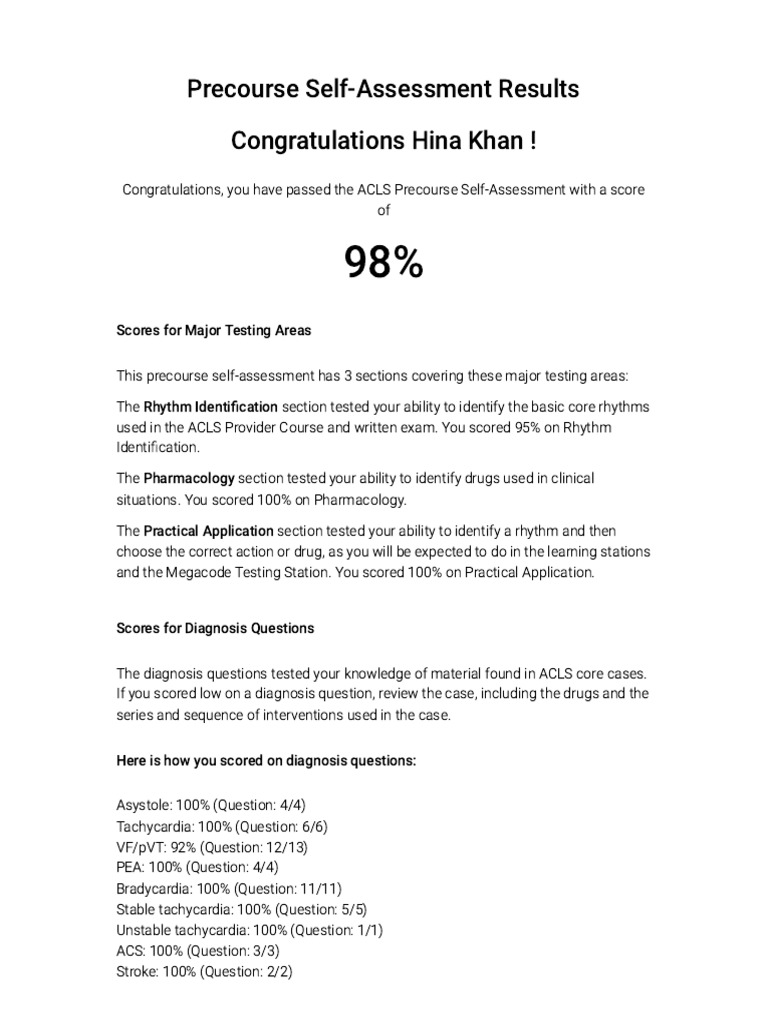 AHA Elearning - ACLS Precourse Self-Assessment and Precourse Work ...
