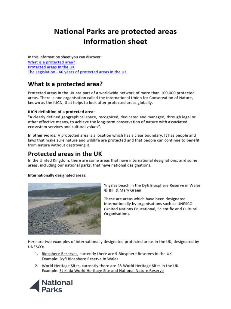 National Parks Are Protected Areas Information Sheet | PDF