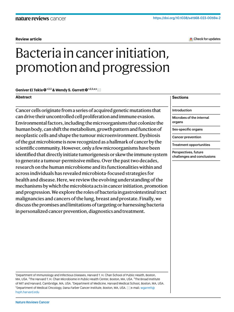 Bacteria in Cancer Initiation, Promotion and Progression | PDF