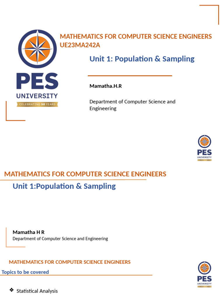 Ue23ma242a Unit1 Class 2 Population Sampling 1 Pdf