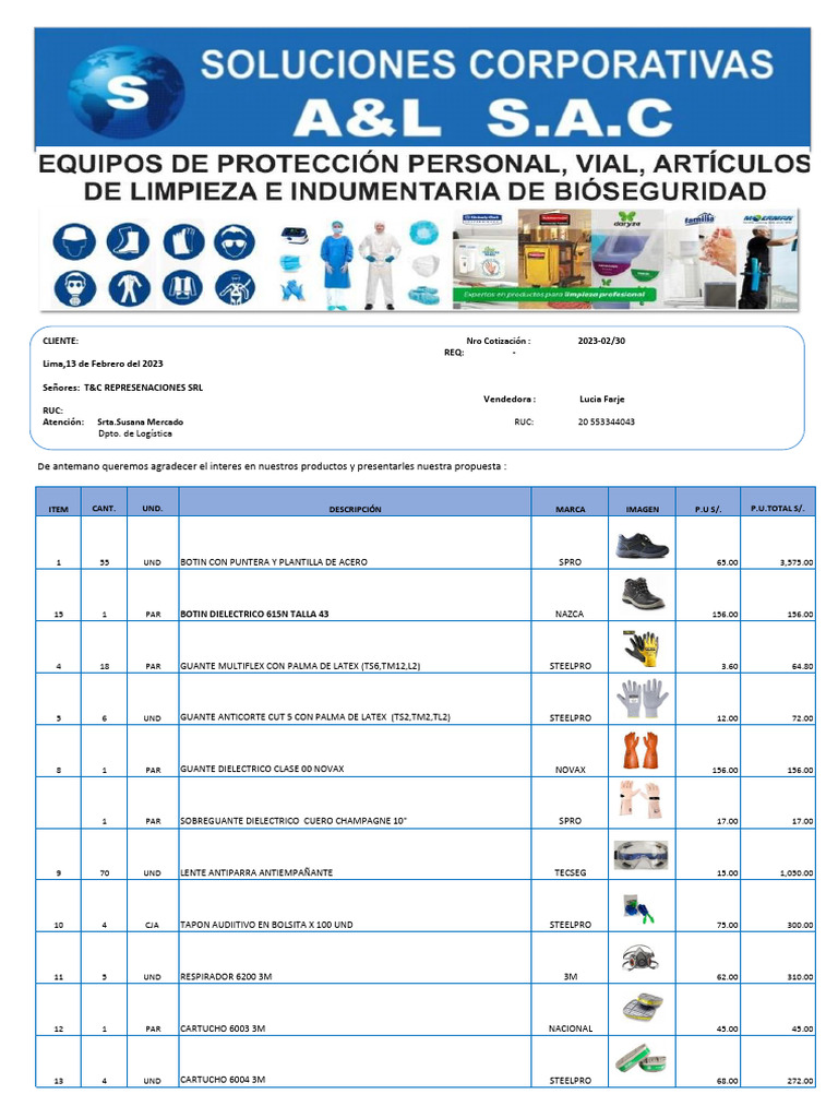 Cotización Soluciones Corporativas A&L SAC - T&C REPRESENTACIONES SRL (Epps) | PDF