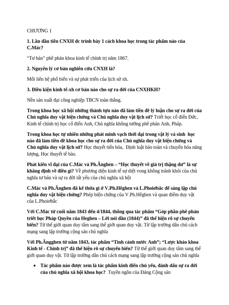 trắc nghiệm chương 1-cnxhkh | PDF