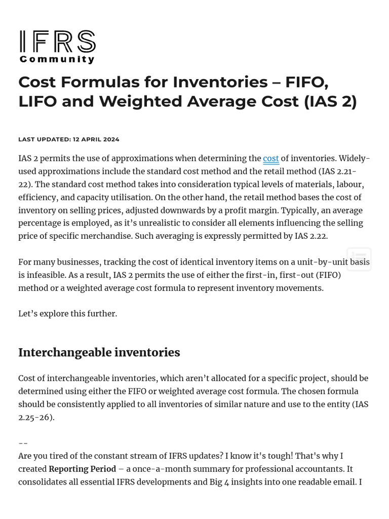 Cost Formulas For Inventories (E.g. FIFO) (IAS 2) - IFRScommunit | PDF