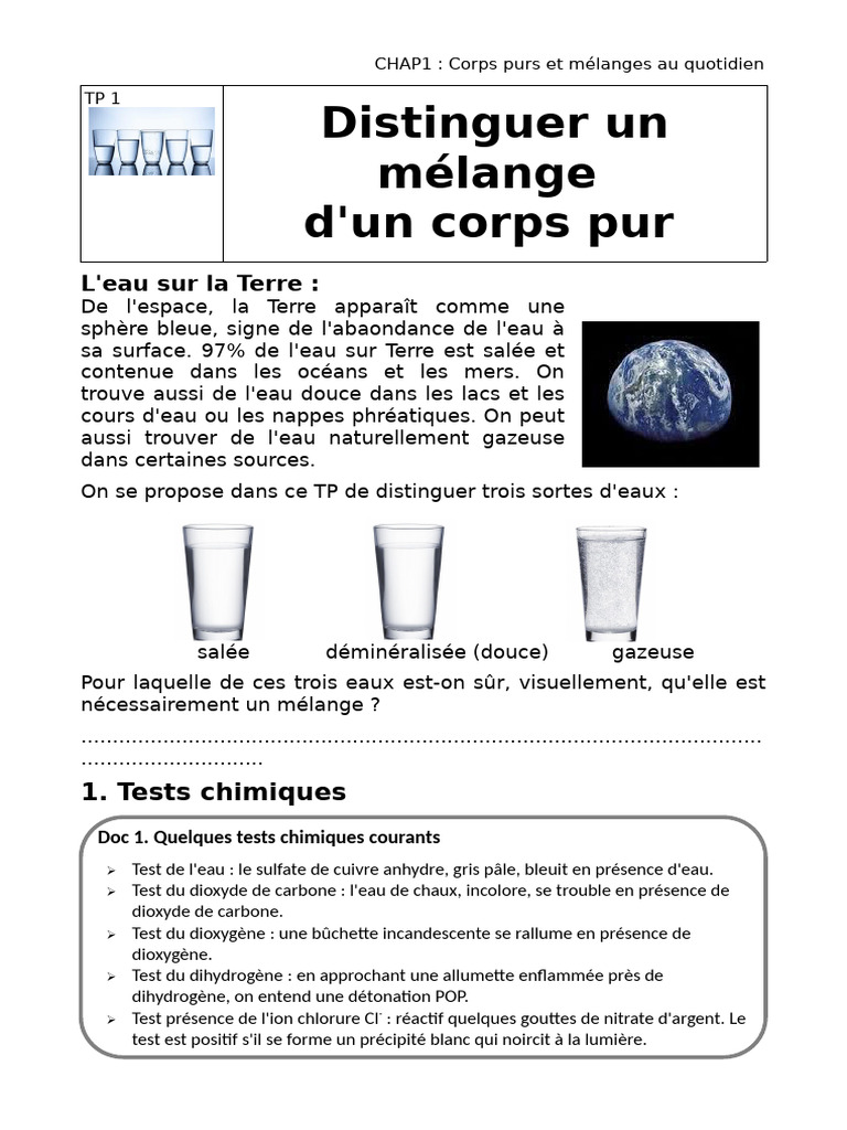 TP1 Distinguer Un Mélange D'un Corps Pur | PDF