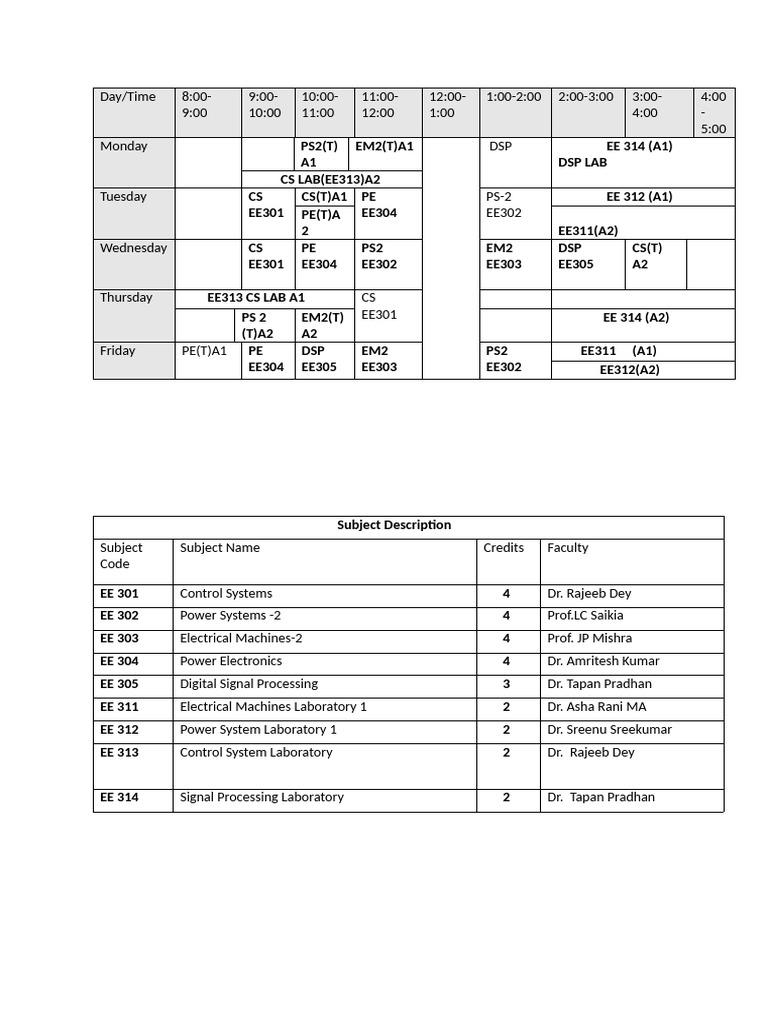 Time Table 5th Sem | PDF
