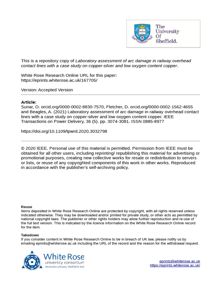 Laboratory Assessment of Arc Damage in Railway Overhead c6tjz61hdl ...