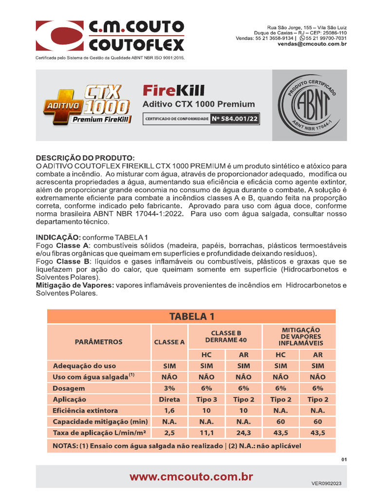Ficha Técnica - ADITIVO CTX 1000 PREMIUM - Ver 09022023 | PDF