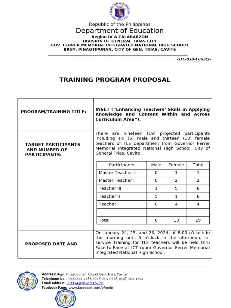 TLE INSET Proposal 2023 2024 | PDF