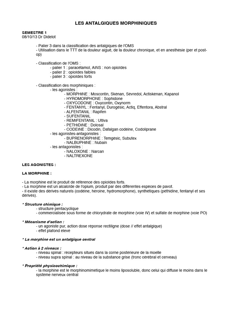 Les Antalgiques Morphiniques | PDF