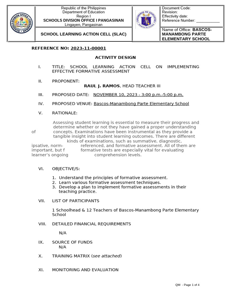 Sample SLAC - Implementing-Effective-Formative-Assessments | PDF ...