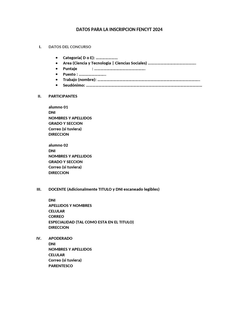 Para La Inscripcion Fencyt 2024 | PDF