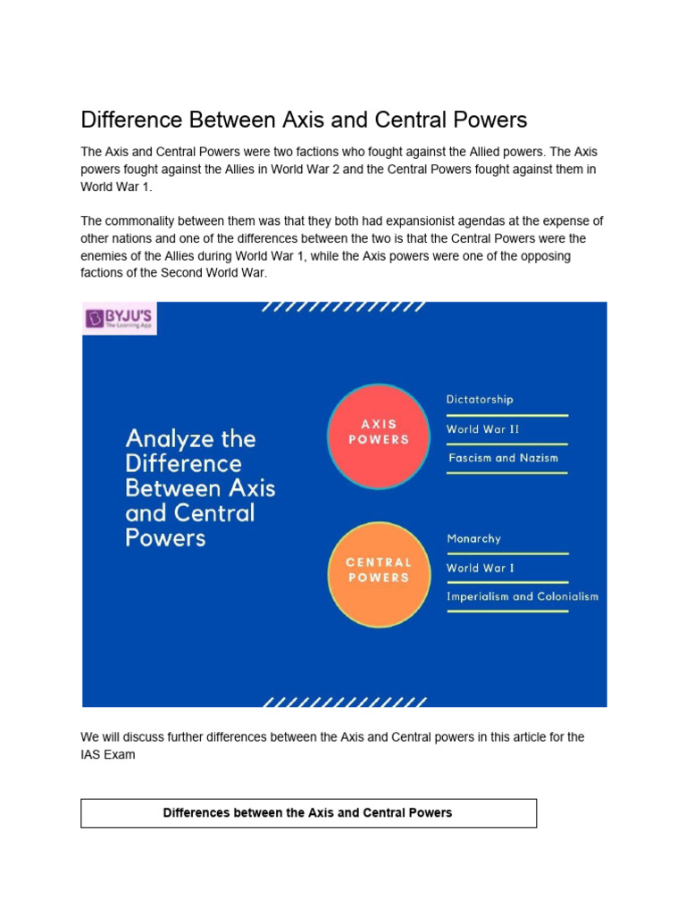 Difference Between Axis and Central Powers 2 | PDF