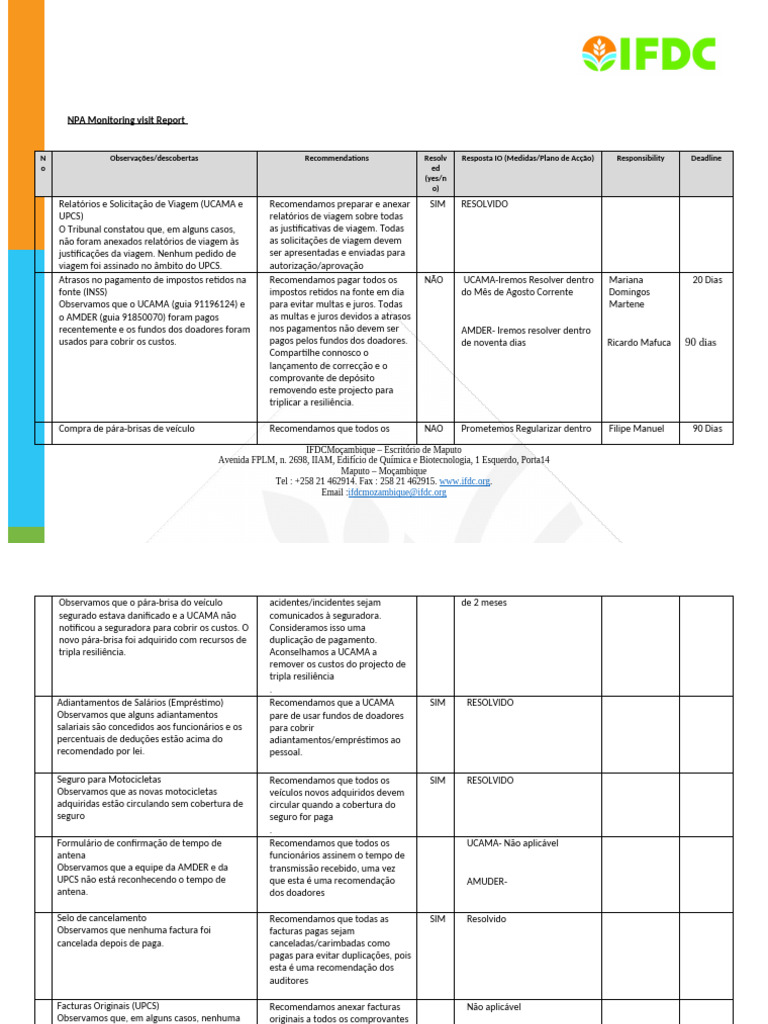 NPA Monitoring Visit Report | PDF
