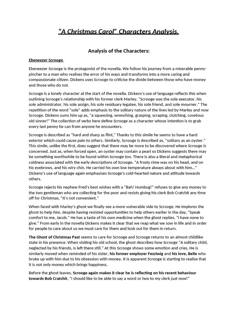 A Christmas Carol Characters Analysis | PDF | Ebenezer Scrooge | A ...