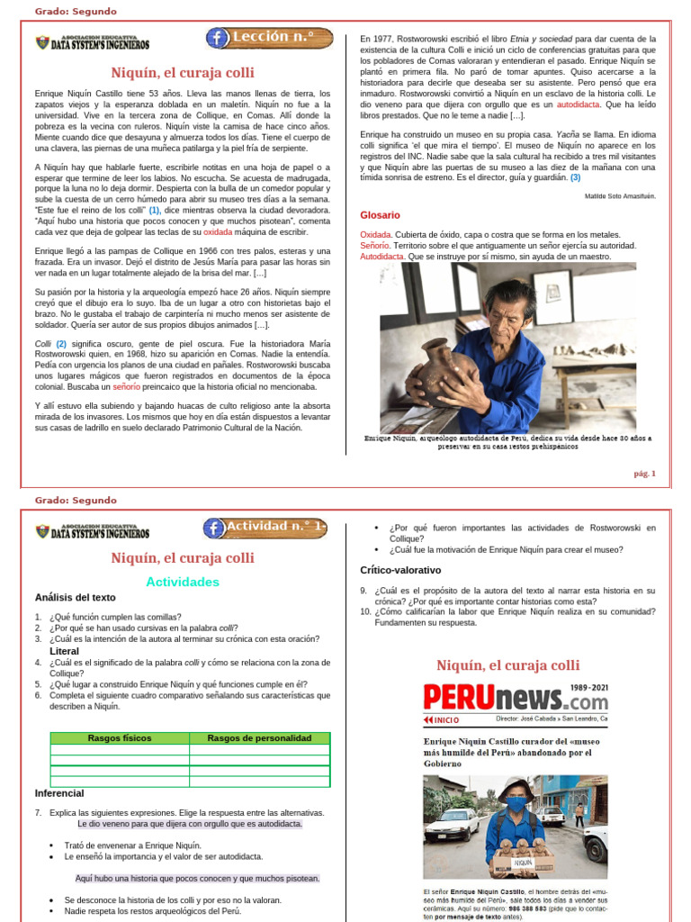 2° - Lección 1 VI - Niquín, El Curaja Colli | PDF