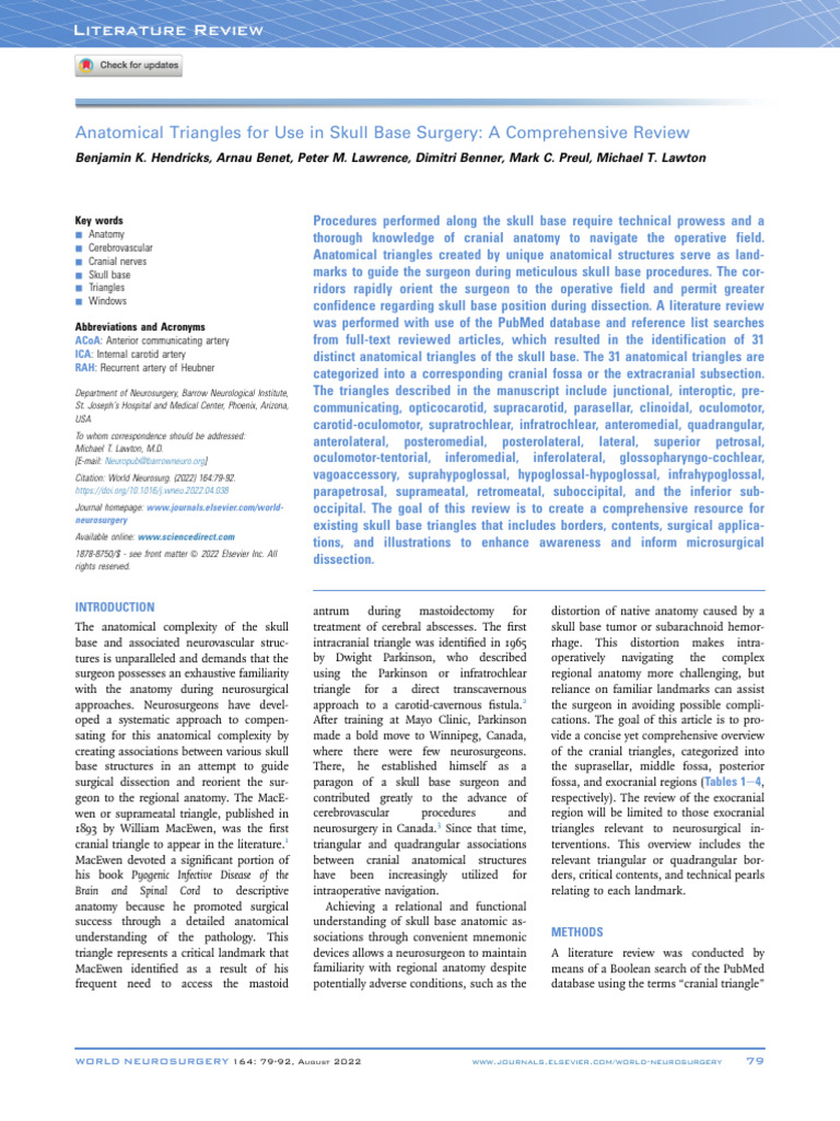 Anatomical Triangles For Use in Skull Base Surgery, Review | PDF