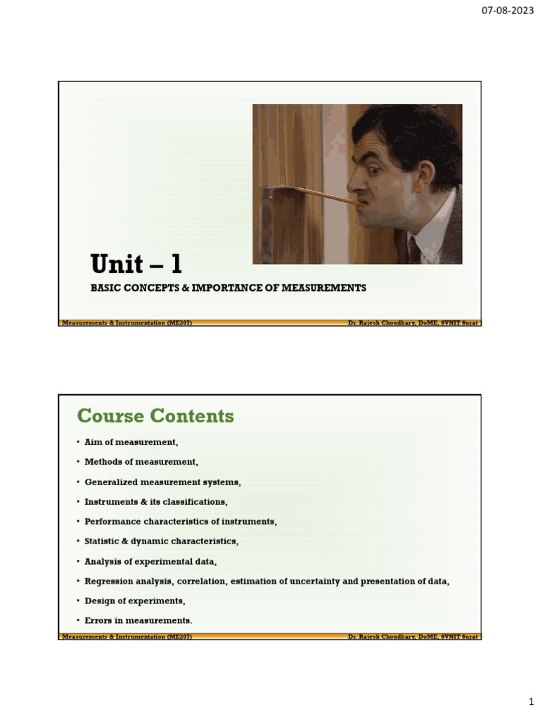 Unit - 1 Measurements & Instrumentation | PDF