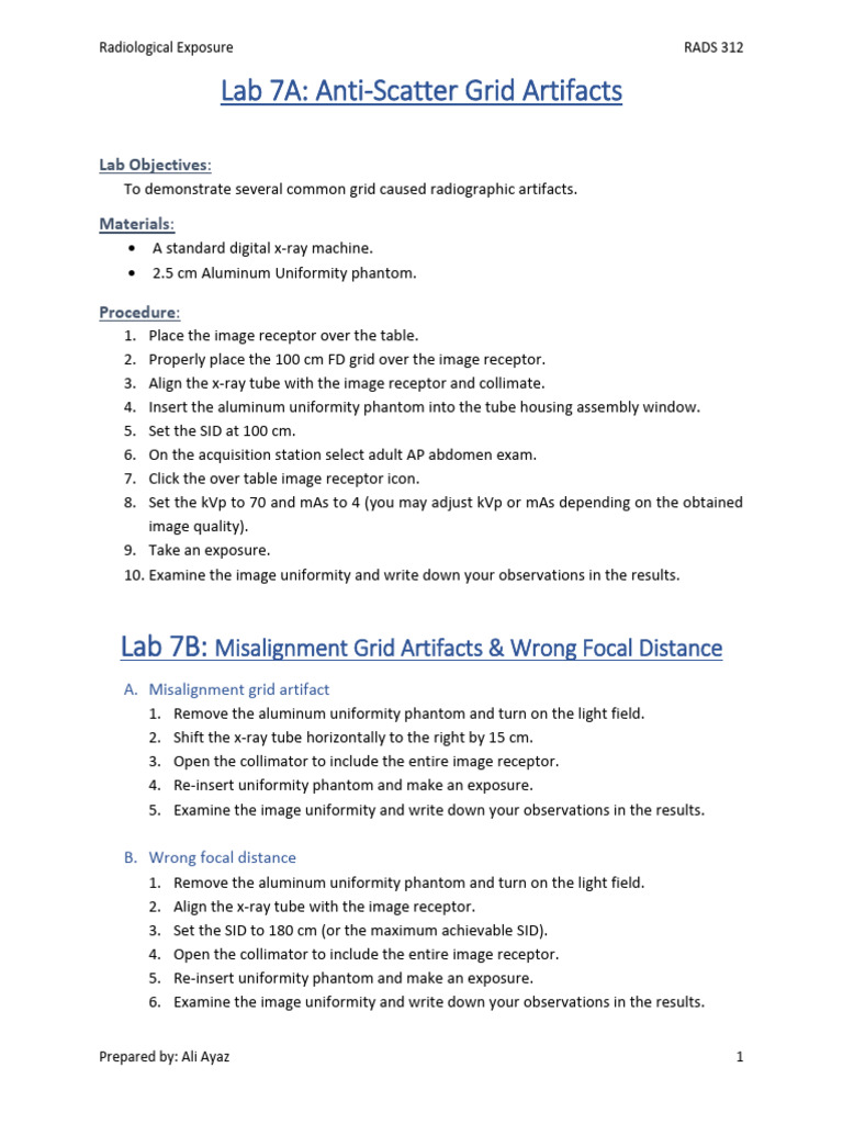 Lab 7 (Anti-Scatter Grids Artifacts) | PDF