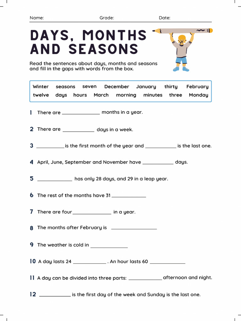 Days Months and Seasons Worksheet | PDF
