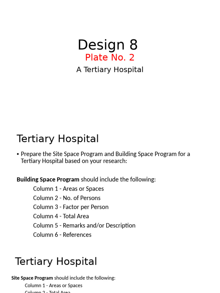 Plate No. 2 A Tertiary Hospital Space Programming | PDF