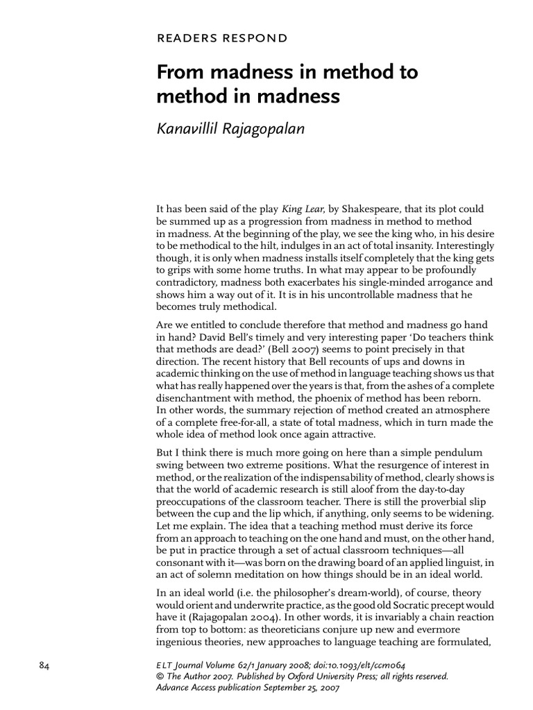 From Madness In Method To Method In Madness Rajagopalan K 2007 Pdf