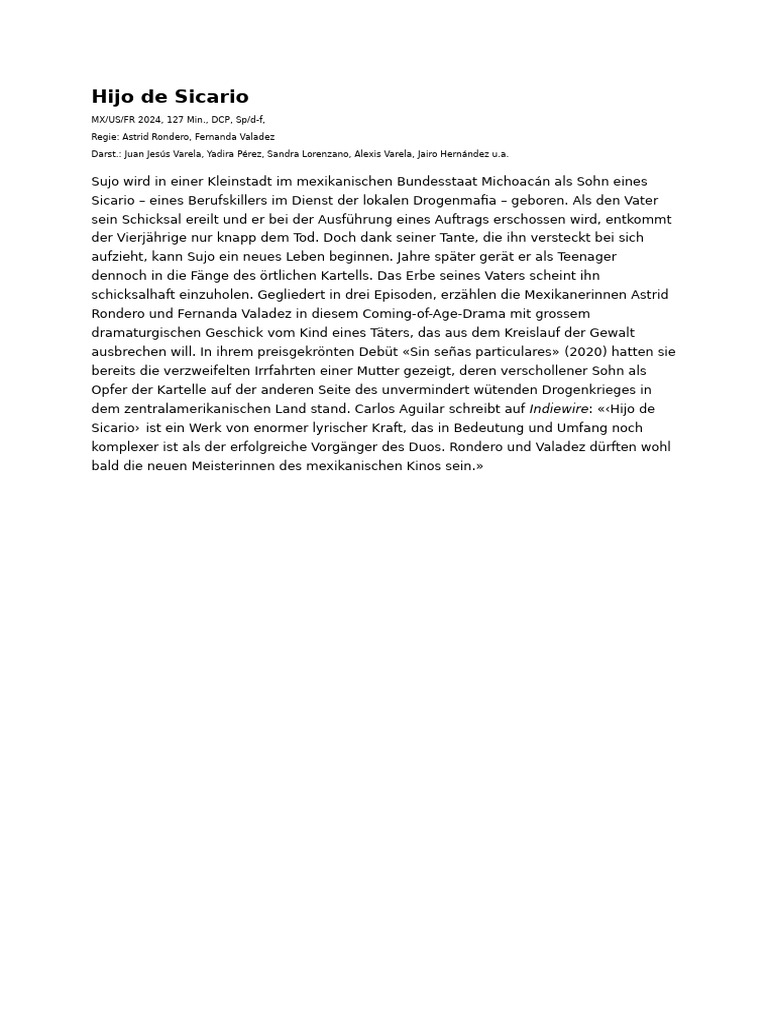Film Hijo de Sicario | PDF