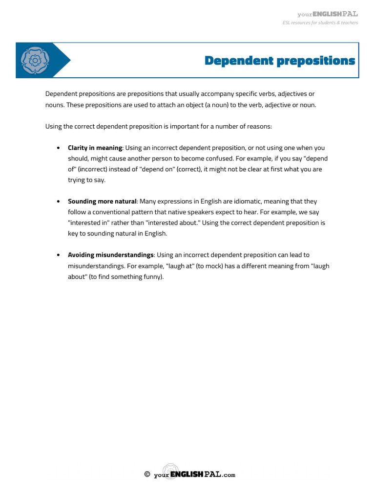 Grammar-Explanation-Dependent-Prepositions (1) | PDF
