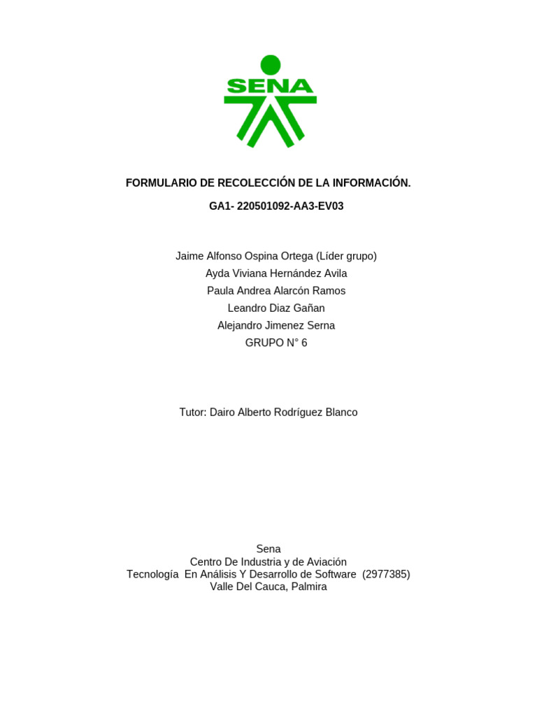 GA1 - 220501092-AA3-EV03 Formulario de Recolección de Información | PDF ...