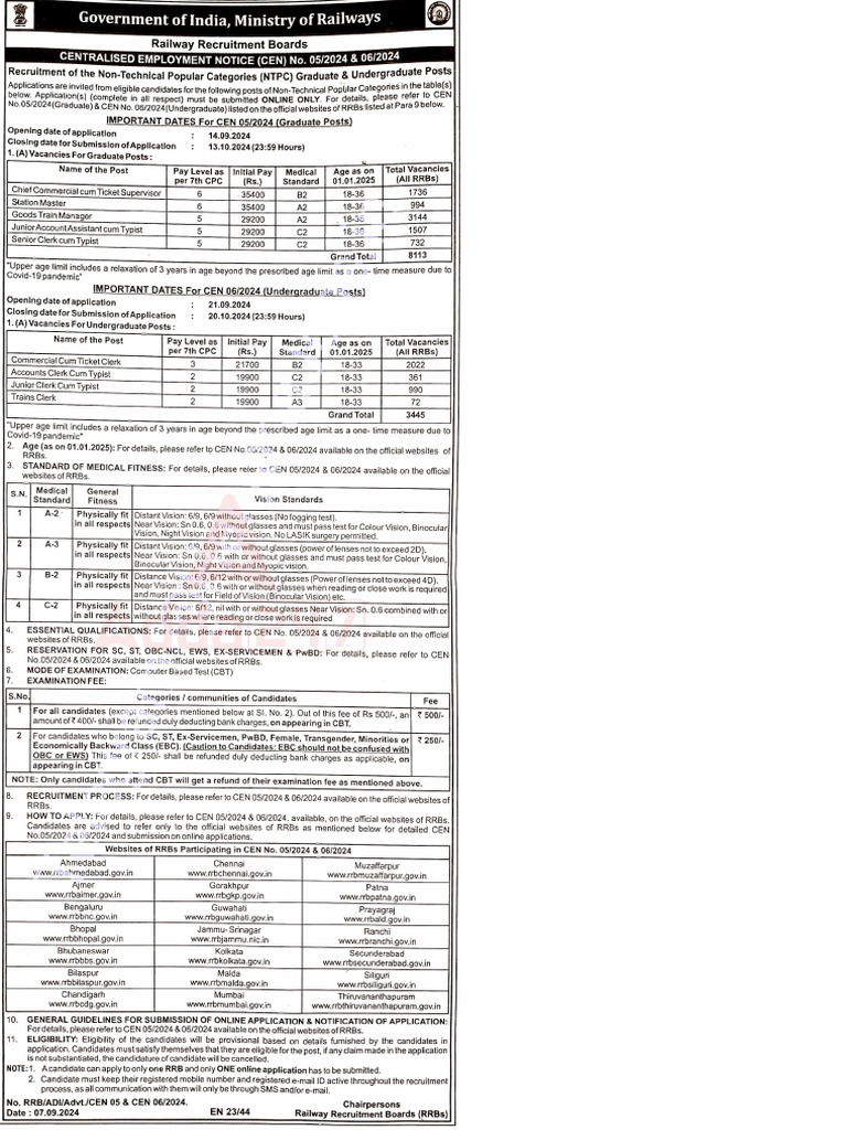 RRB NTPC Recruitment 2024 Notice Unlocked 1 New | PDF