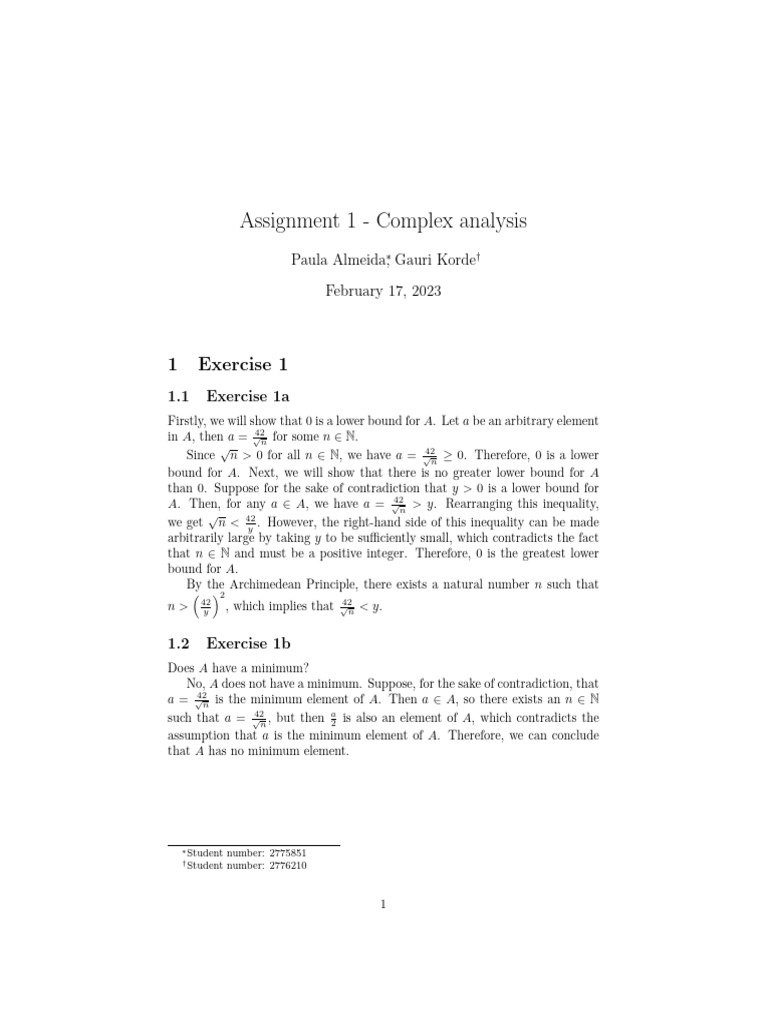 Assignment 1 Complex Analysis | PDF