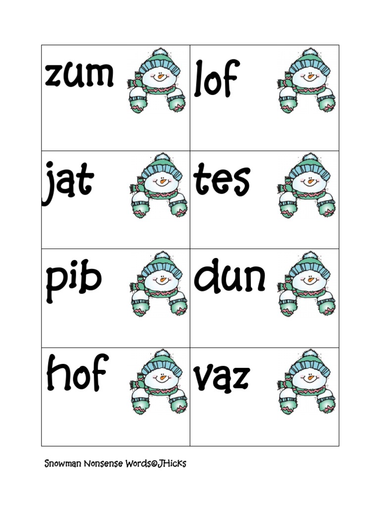 Snowman Nonsense Words | PDF | Home & Garden | Self-Improvement