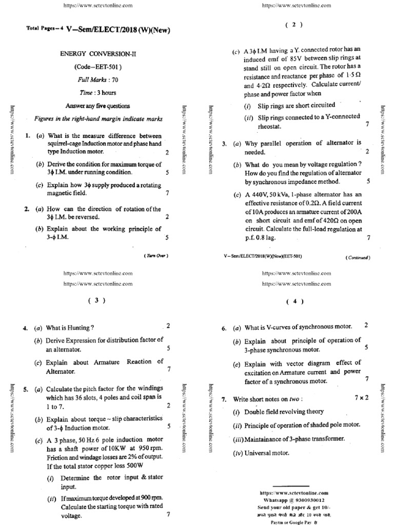 Elect 5 Sem Energy Conversion 2 Winter 2018 | PDF