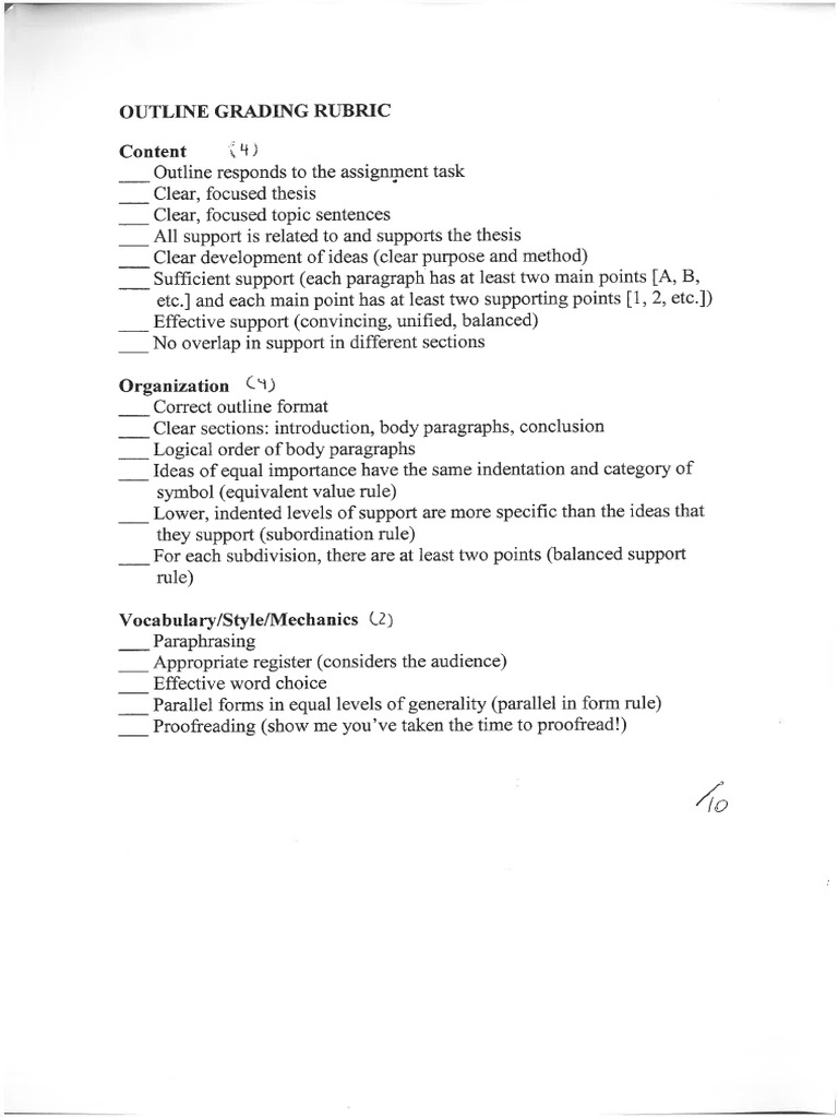 Outline Grading Rubric | PDF