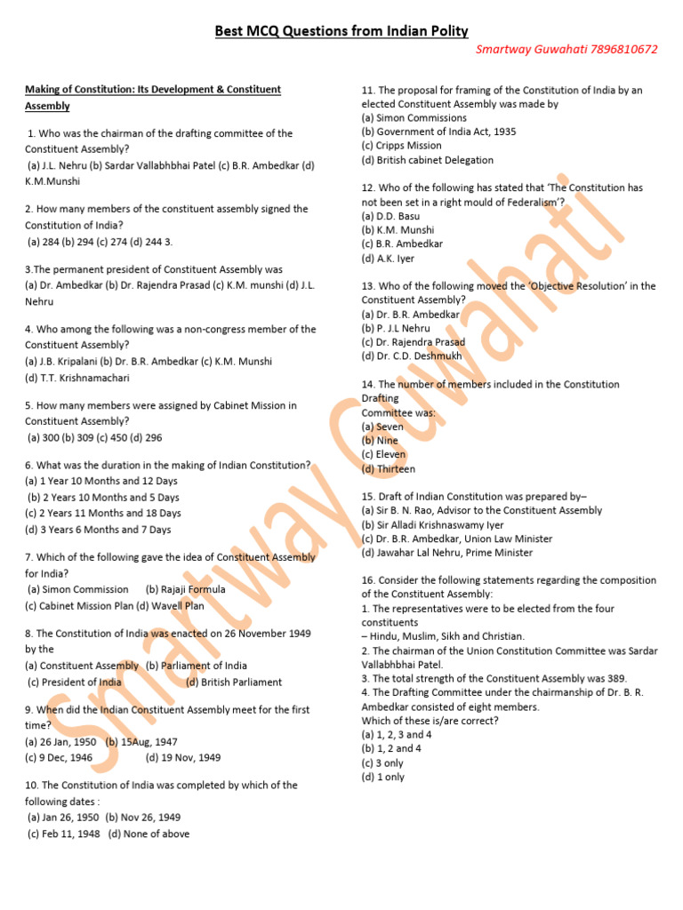2 Polity 1 MCQ - Constitution | PDF