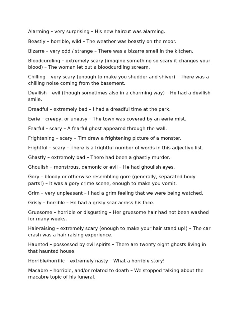 Scary Adjectives | PDF